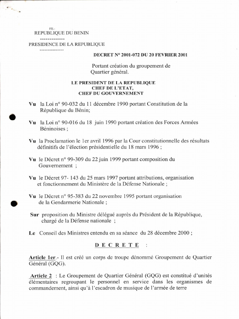 Création du Groupement de Quartier Général | PDF | Gouvernement