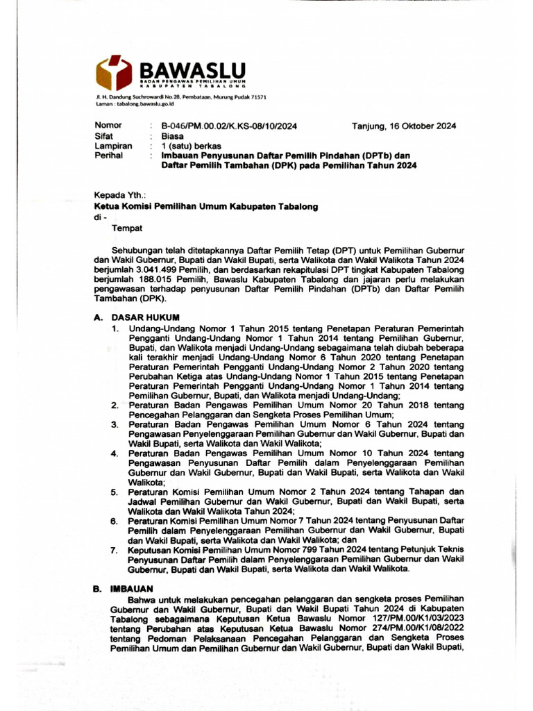 B-046 Imbauan Penyusunan DPTB Dan DPK | PDF