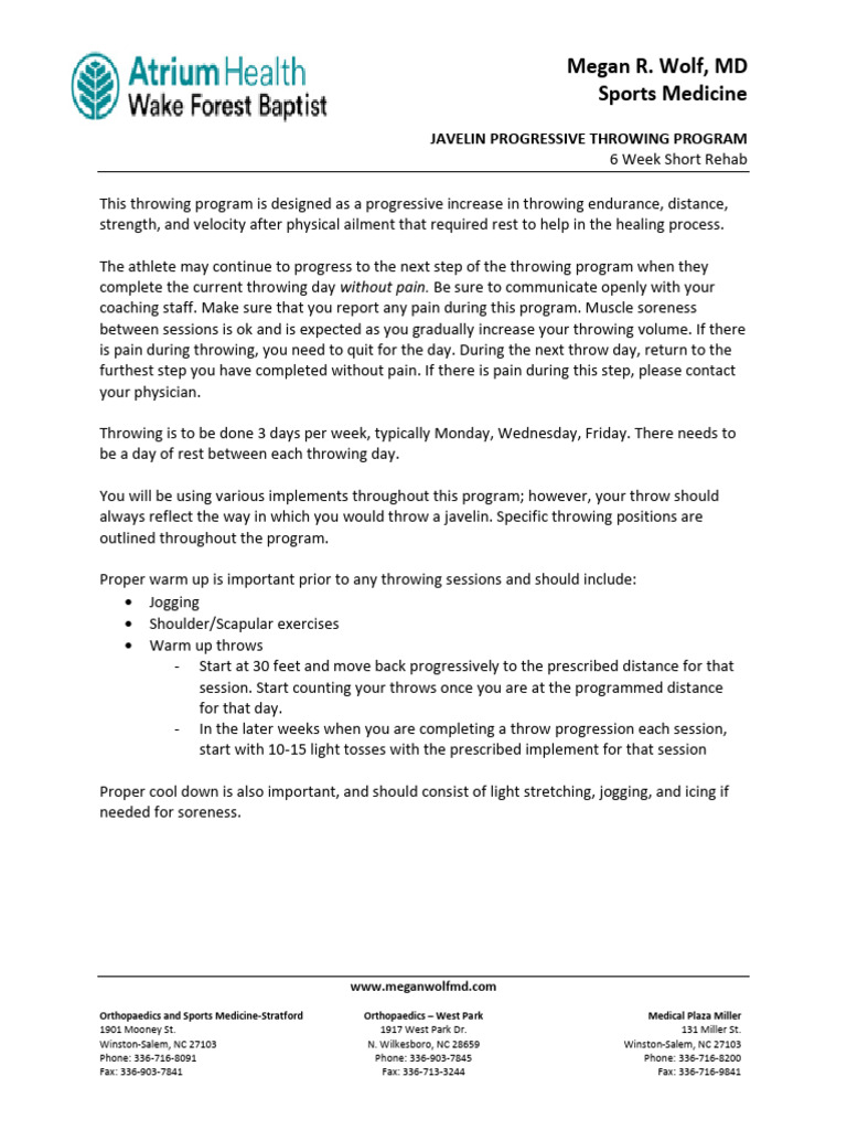 6 Week Mens Javelin Throwing Program Mwolf | PDF | Anatomical Terms Of ...