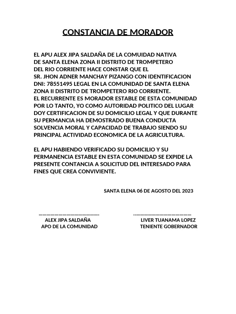 Constancia de Morador | PDF