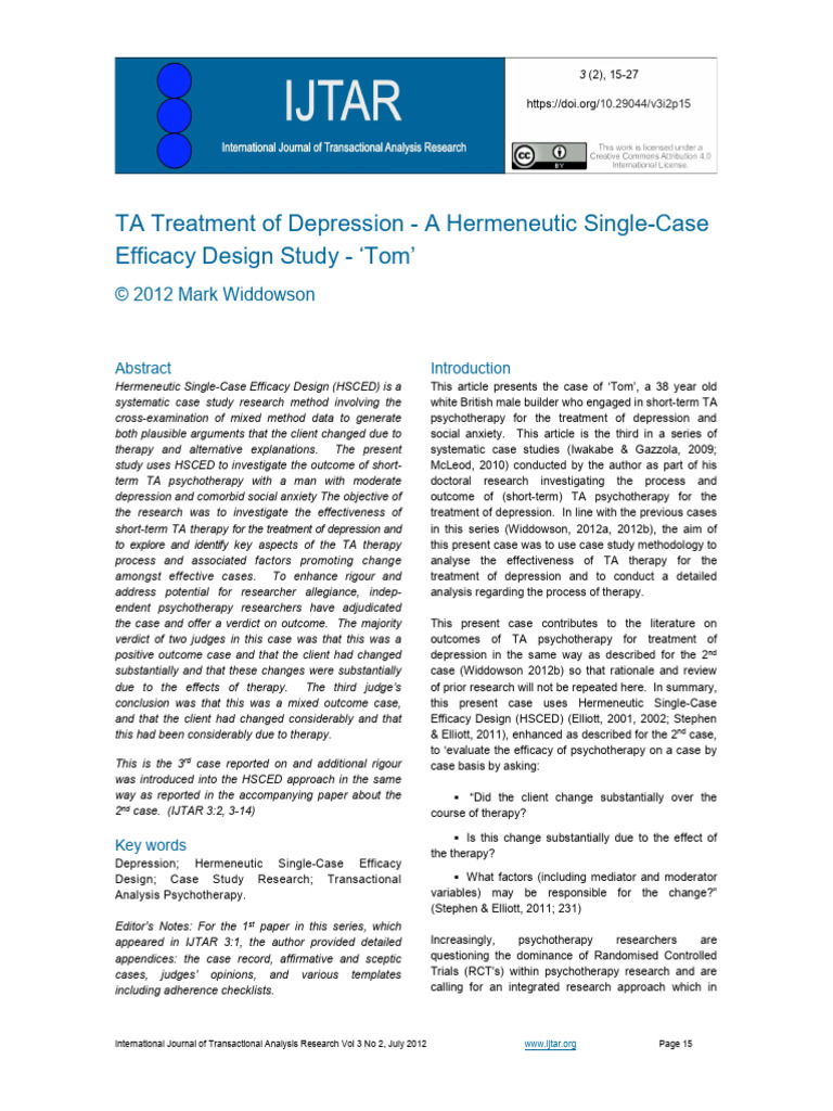 TA - Vol 3 No 2 Widdowson 2 15-27 | PDF | Psychotherapy | Major ...