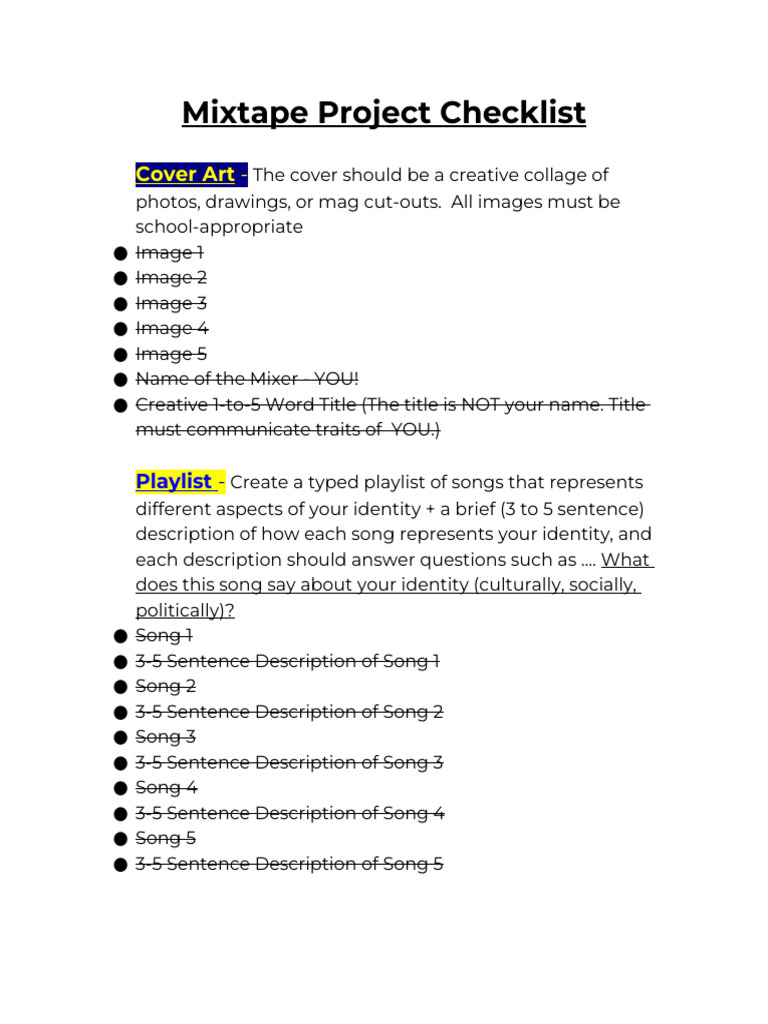 (Template) (Template) Mixtape Checklist Template | PDF