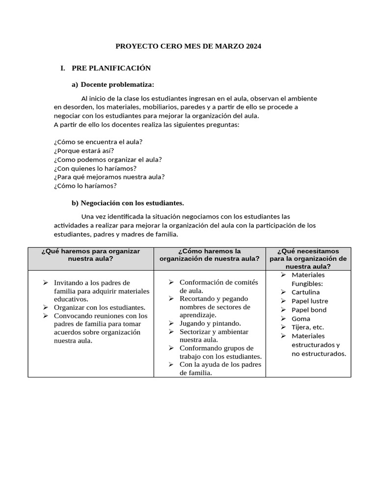Proyecto Cero 2024 | PDF | Salón de clases | División (Matemáticas)