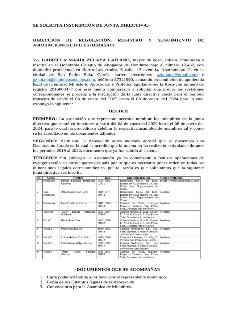 Se Solicita Inscripción de Junta Directiva | PDF | Documento de identidad | Gobierno