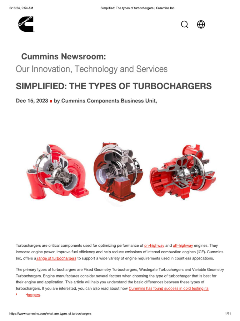 Types of Turbocharges. Cummins | PDF