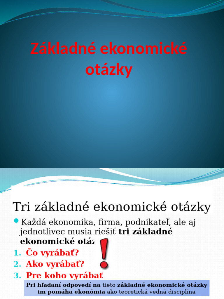 ZÃ¡kladnÃ© Ekonomickã© Otã¡zky | PDF