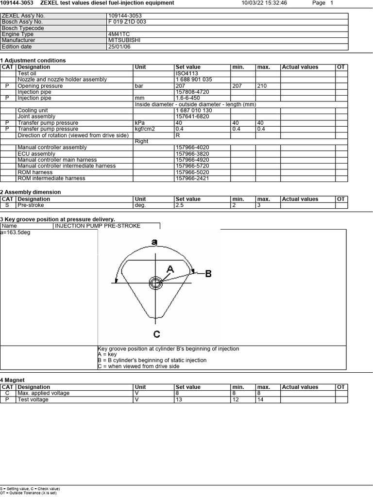 S Setting Value, C Check Value) OT Outside Tolerance (X Is Set) | PDF ...