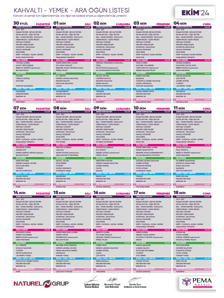 Yemek Listesi | PDF