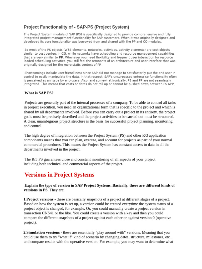 Sap Project Systems Ps Study Material | PDF | Parameter (Computer Programming)