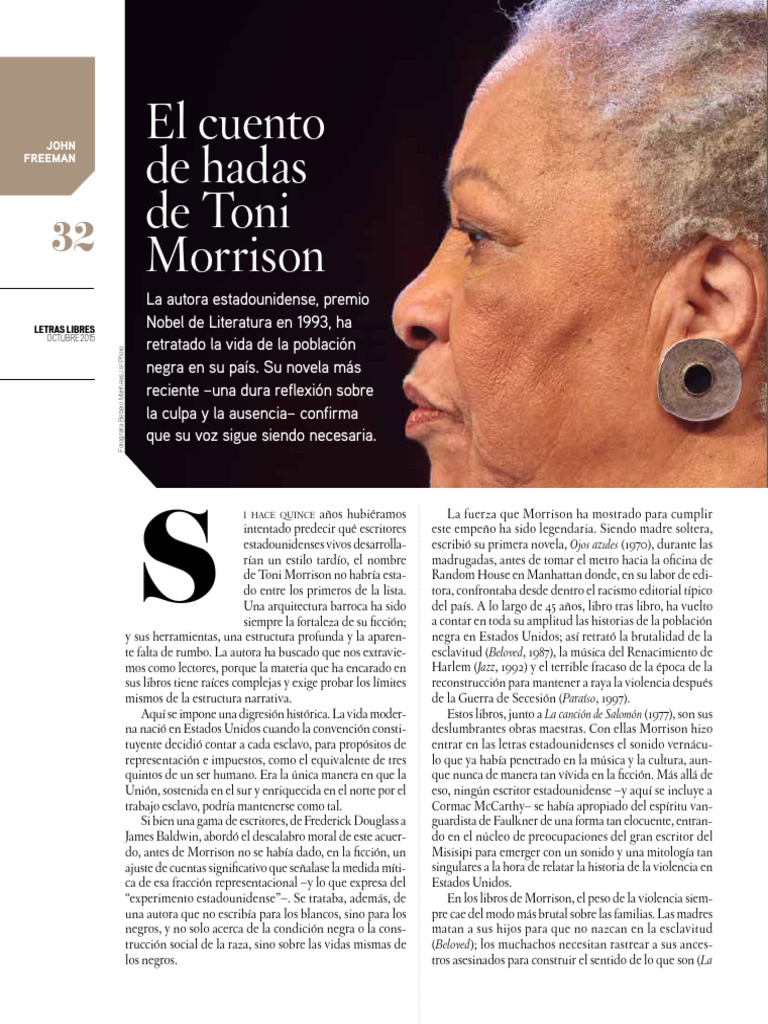 El legado literario de Toni Morrison | PDF | Los Estados Unidos