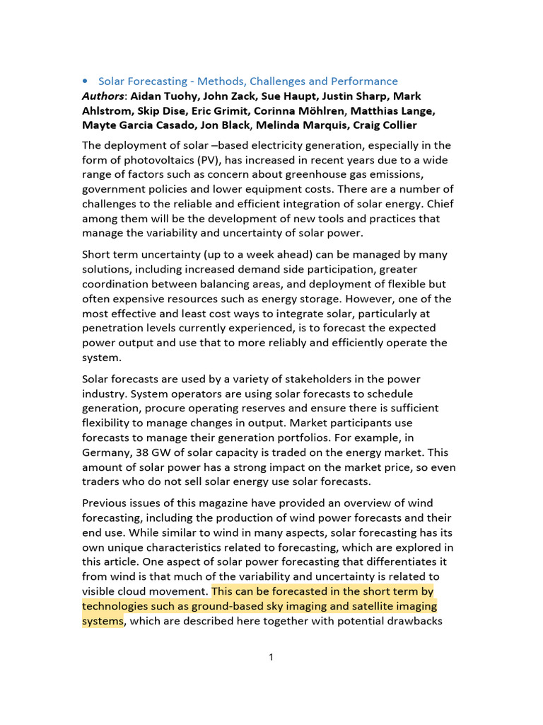 Read - Good - Solar Forecasting Methods Challenges and Performance | PDF | Numerical Weather ...