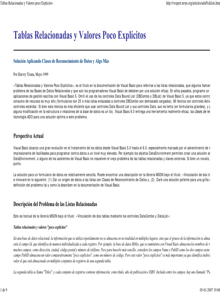 Tablas Relacionadas en Visual Basic ADO | PDF | SQL | Microsoft