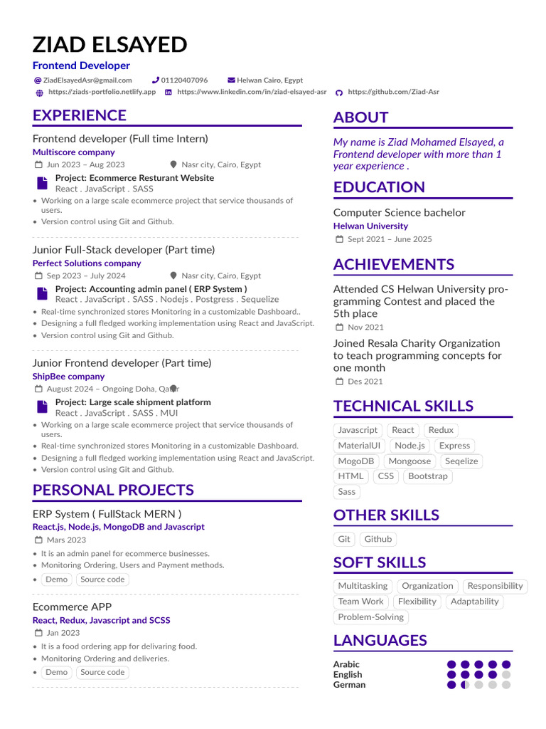 Ziad Elsayed - Frontend Developer Resume | PDF | Java Script | Software Development