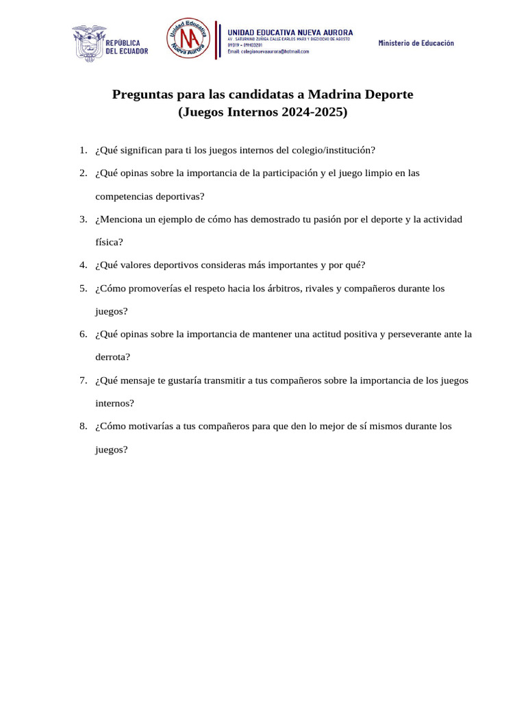 Preguntas para Las Candidatas A Madrina Deporte | PDF | Crecimiento personal y profesional