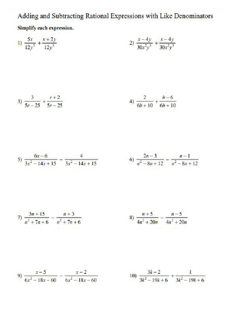 Addition and Subtraction of RAE With Like Denominators | PDF