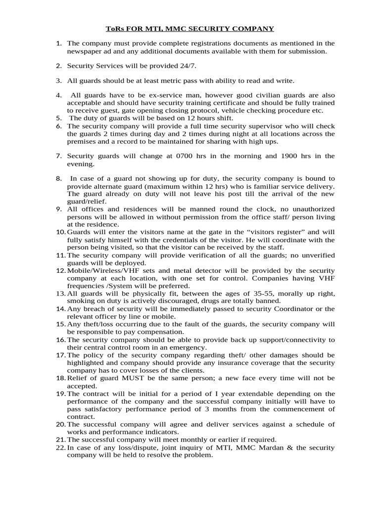 MMC Security Services Terms of Reference | PDF