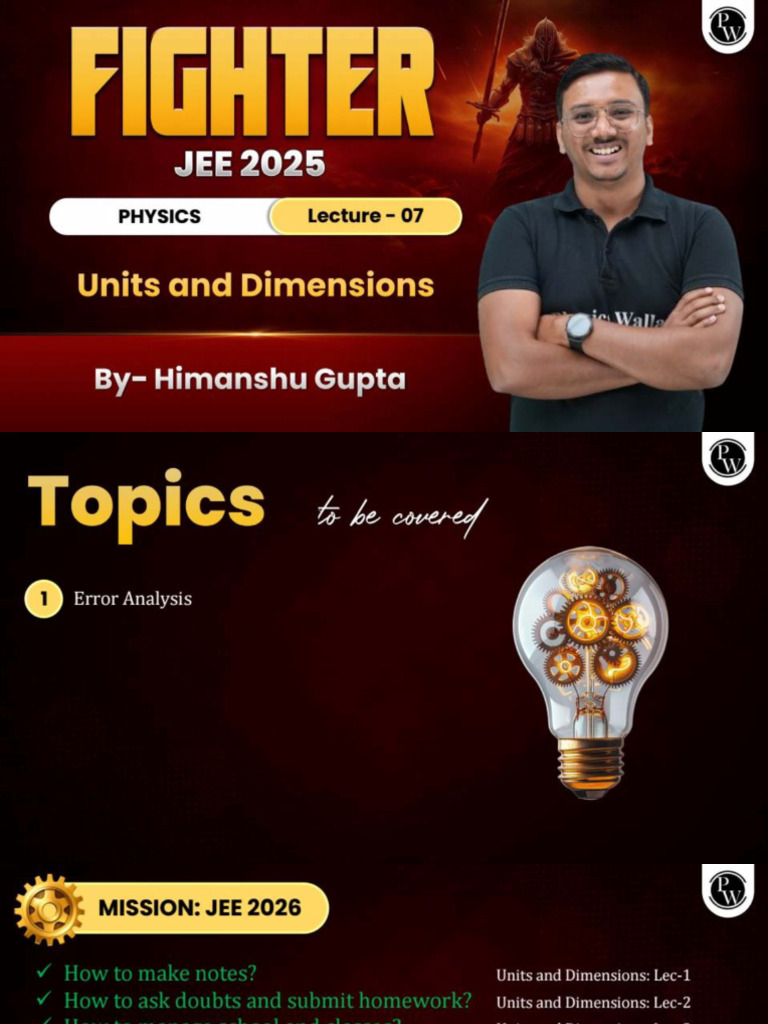 Units and Dimensions 07 - Class Notes - Fighter JEE 2025 | PDF