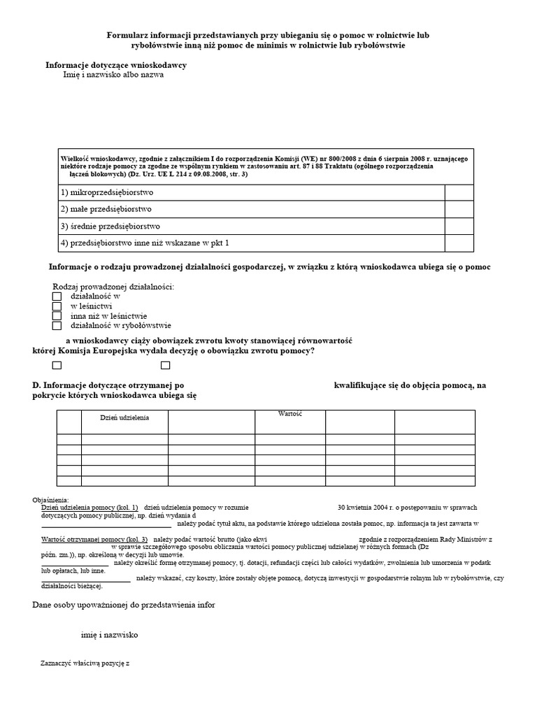 Formularz Informacji Przedstawianych Przy Ubieganiu Się o Pomoc W ...
