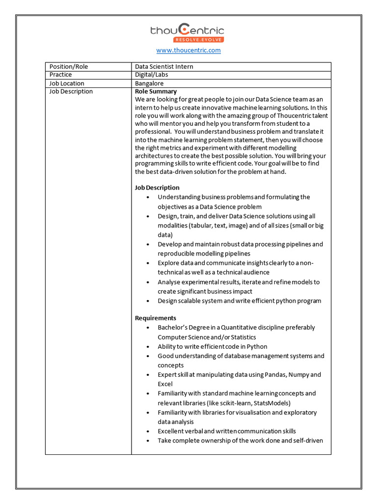 JD - Data Scientist - Digital - Labs - Intern | PDF | Data Science | Data