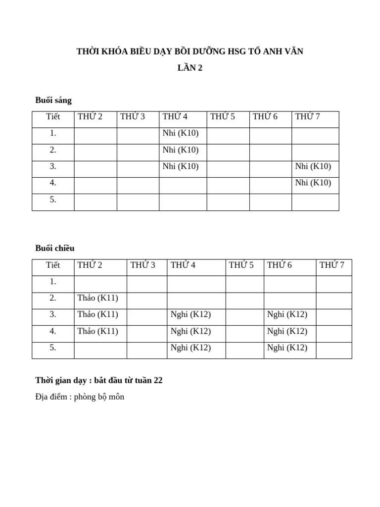 Tkb Boi Duong Hsg -Lần 2 | PDF