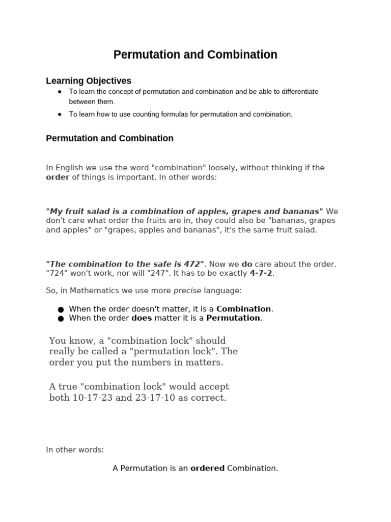 Permutation and Combination | PDF | Permutation | Mathematics