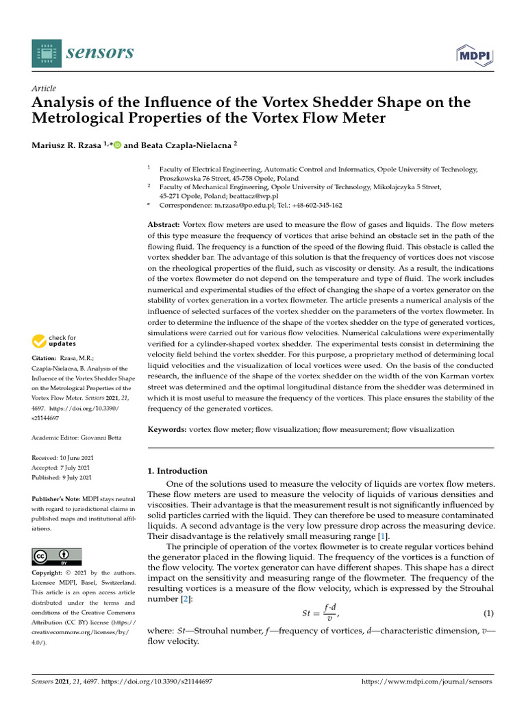 Analysis of The Influence of The Vortex Shedder SH | PDF | Vortices ...