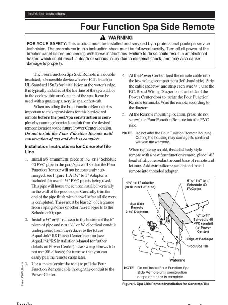 Jandy Spa Side | PDF | Pipe (Fluid Conveyance) | Electrical Wiring