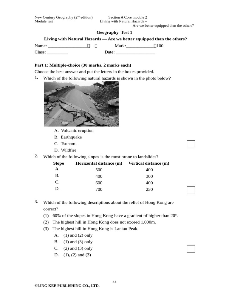 Module Test 1 For Section A Core Module 2 | PDF | Landslide | Natural ...