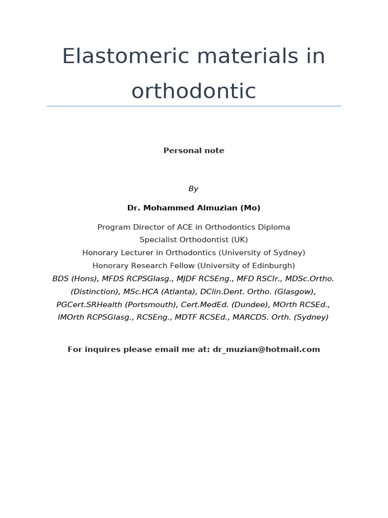 Orthodontic Elastomers Explained | PDF | Elastomer | Deformation (Engineering)