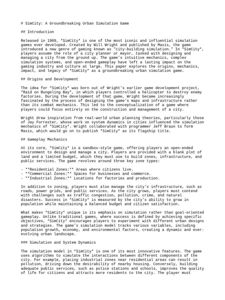 # SimCity A Groundbreaking Urban Si | PDF | Simulation