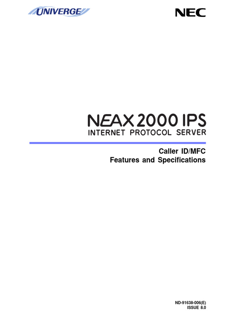 Univerge Neax 2000 Ips Caller Id-Mfc Features & Specifications r12 (Nd ...