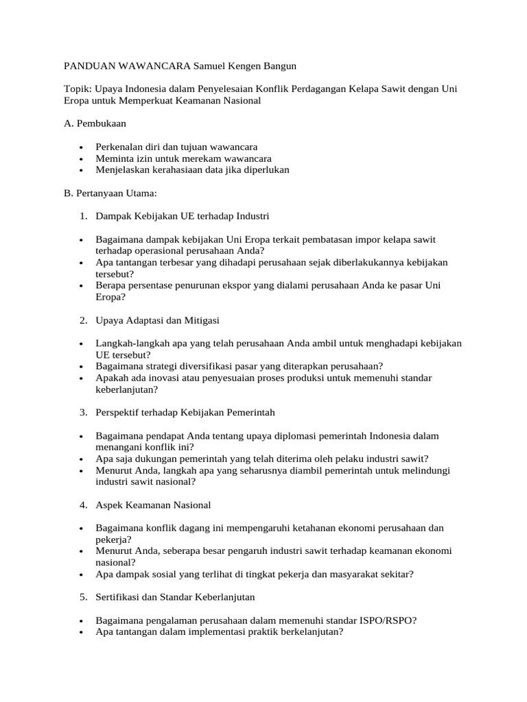 PANDUAN WAWANCARA Samuel Kengen Bangun | PDF