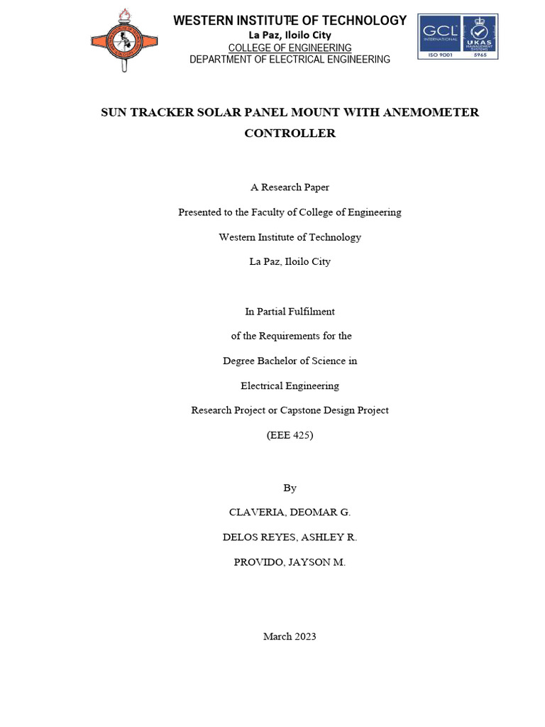 Sun Tracker Solar Panel Mount With Anemometer Controller EDITED 1 | PDF ...