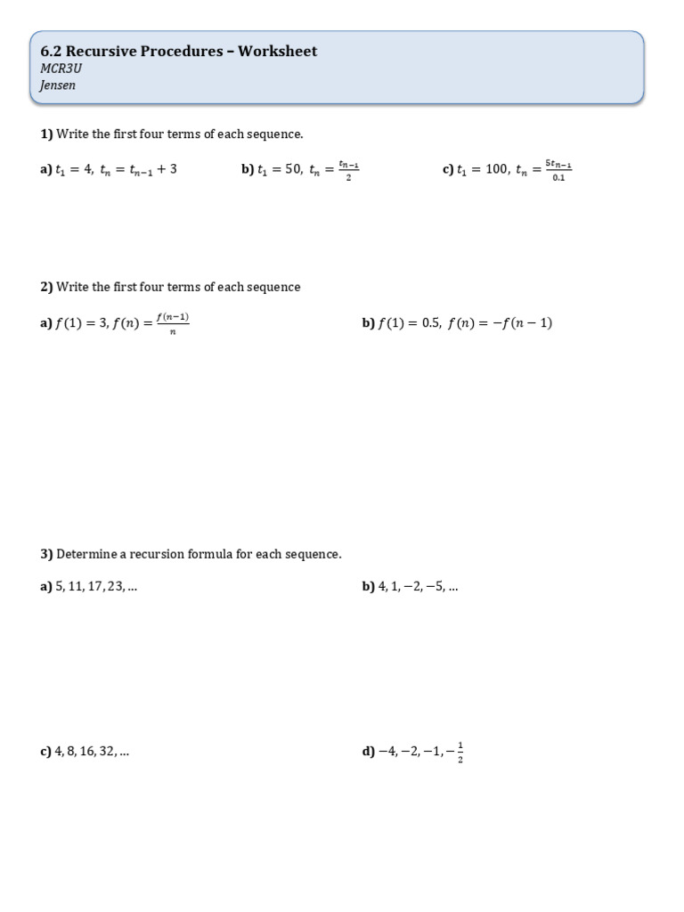 Recursvie Functions Worksheet | PDF | Theoretical Computer Science ...