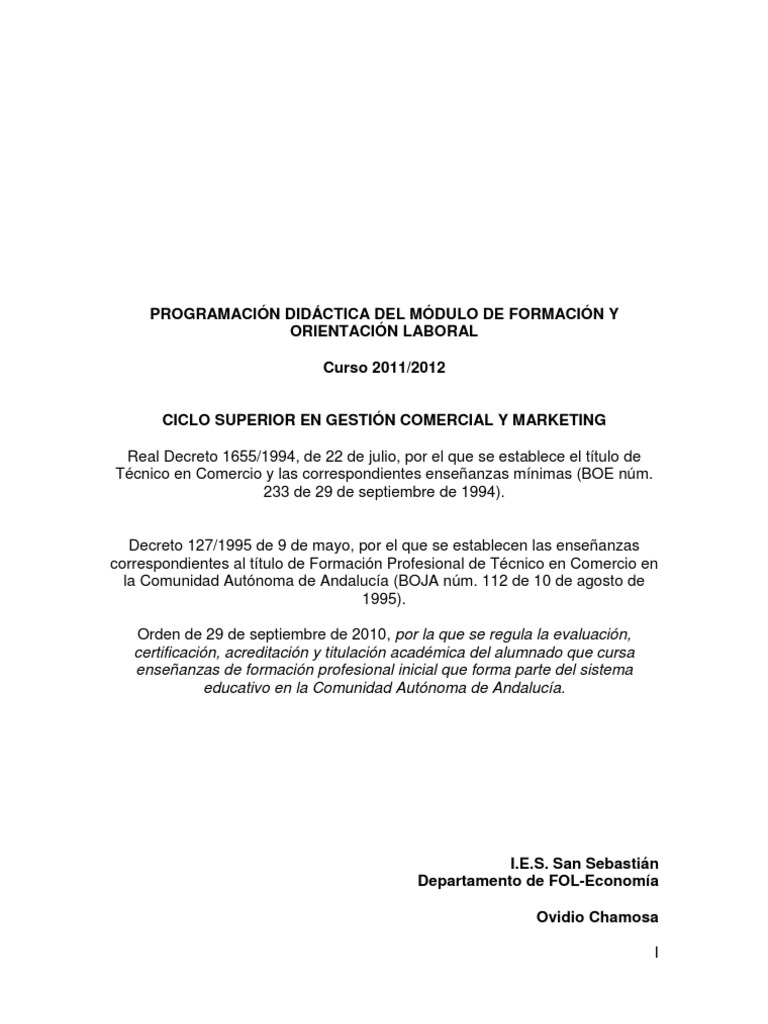 Programación Fol 1º Comercio | PDF | Acuerdo colectivo | Derecho laboral