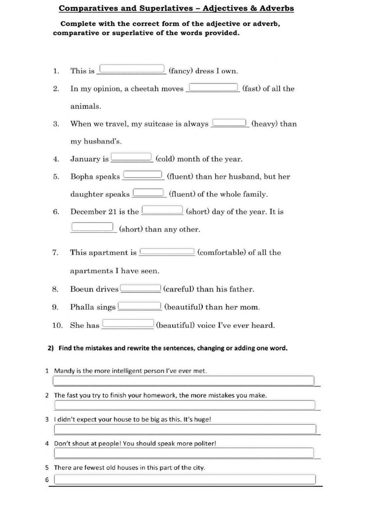 Comparative and Superlative Adjectives and Adverbs | PDF