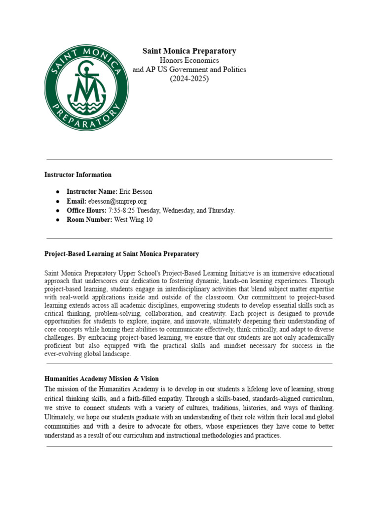 Honors Economics 2024 Syllabus | PDF | Economics | Advanced Placement