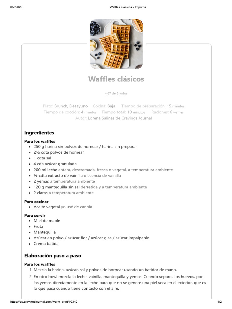Waffles Clásicos - Imprimir | PDF | Mantequilla | sal