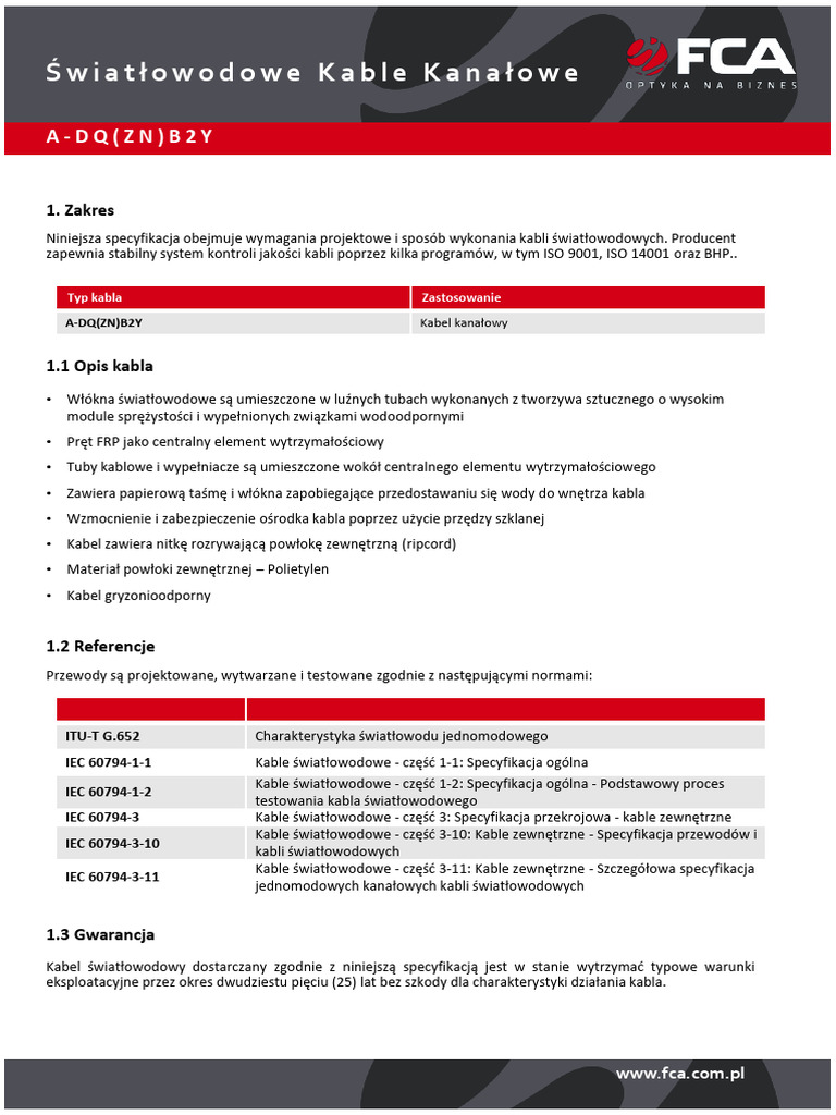 Światłowodowe Kable Kanałowe: A-DQ (ZN) B2Y | PDF