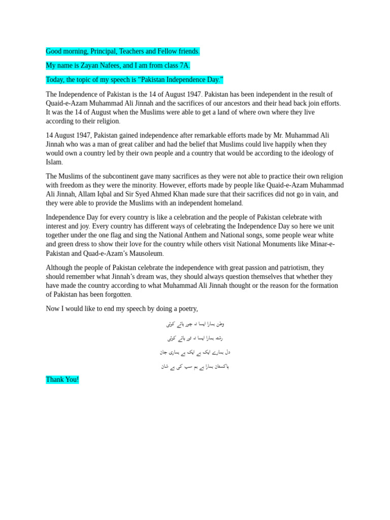 Independence Day Speech | PDF