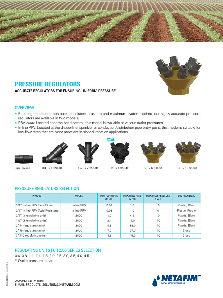 Pressure Regulators Product Sheet | PDF | Flow Measurement | Gases