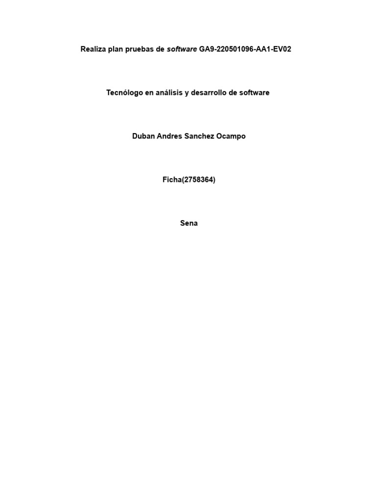 Realiza Plan Pruebas de Software GA9-220501096-AA1-EV02 | PDF | Usuario ...
