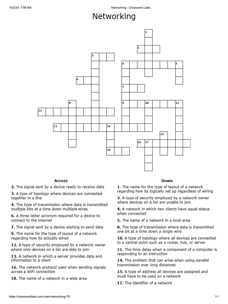 Networking - Crossword Labs 1 | PDF | Computer Network | Network Topology