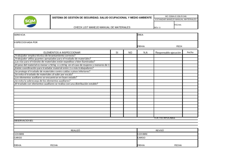 Check List Manejo Manual de Materiales | PDF