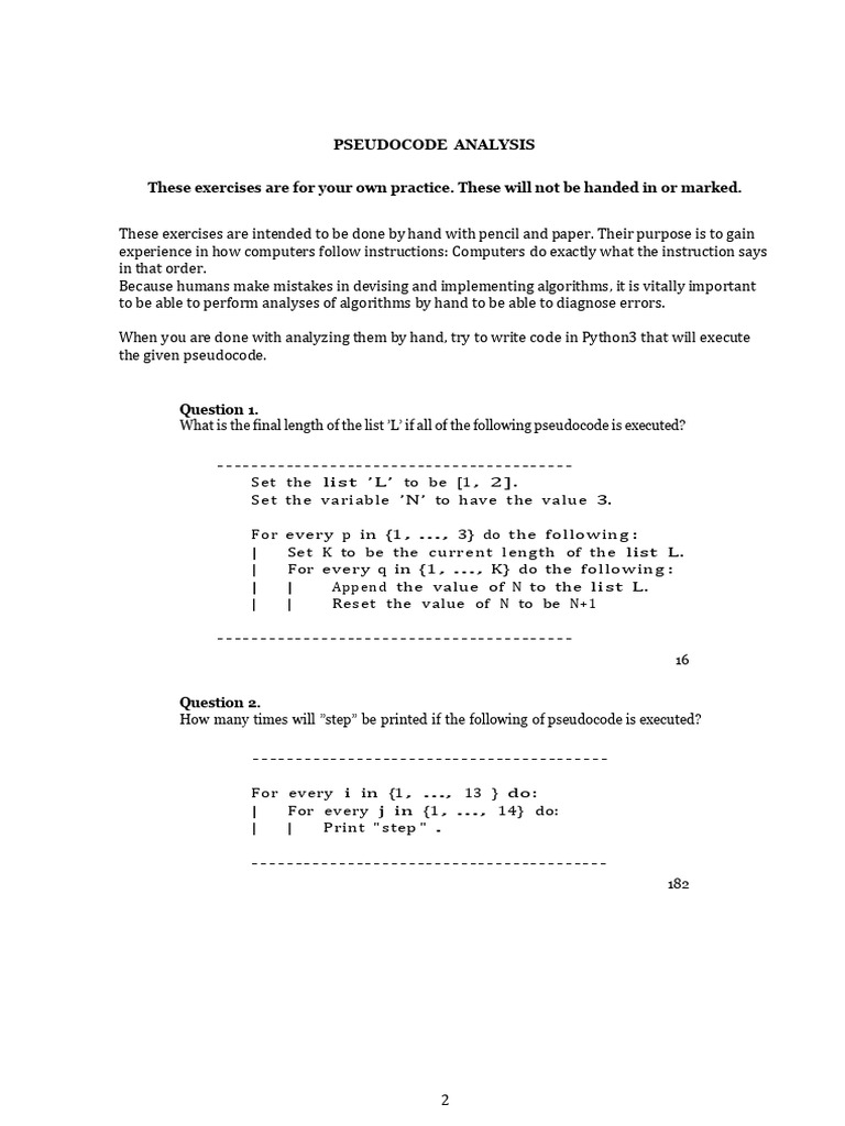 Analyzing Pseudocode WTW 152 | PDF | Algorithms | Mathematical Logic