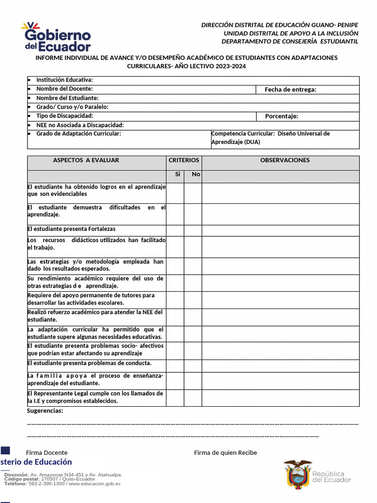 Formato Udai Informe de Avance Académico | PDF | Aprendizaje | Maestros