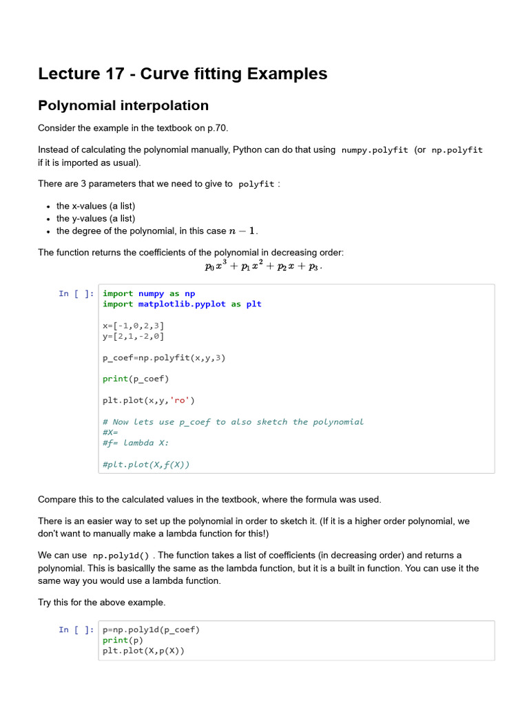 Lecture 17 - Curve Fitting Examples | PDF | Function (Mathematics) | Algebra