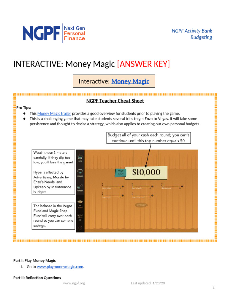 Money Magic Game: Budgeting Insights | PDF | Law