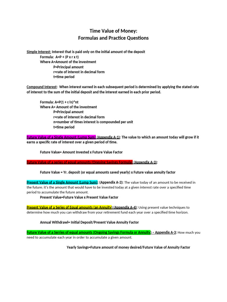 TVM Formulas and Practice | PDF | Present Value | Interest