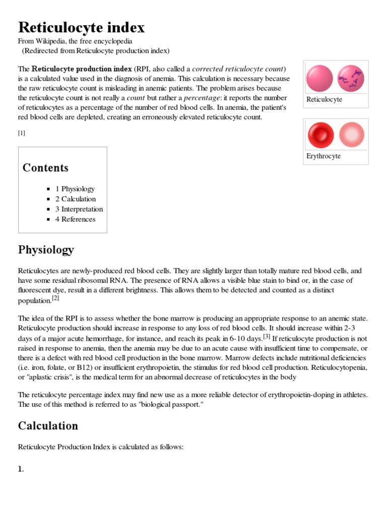 Reticulocyte Index - Wikipedia, The Free Encyclopedia | Tissue (Biology ...